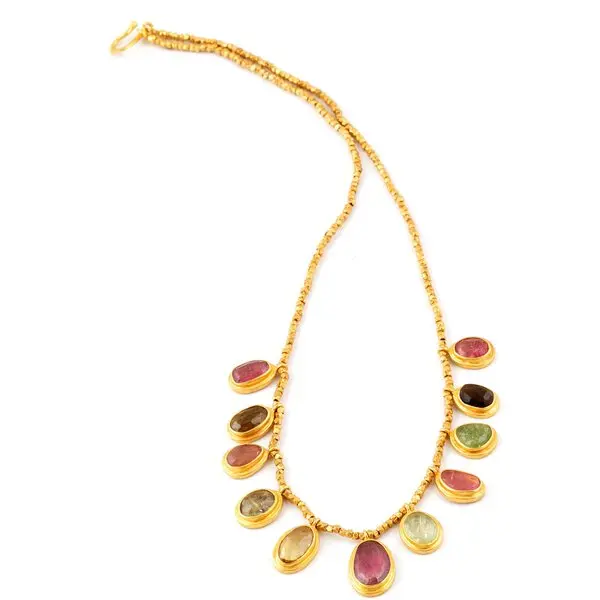 OPIUM JEWELS Tourmaline Droplet Beaded Necklace - Gold