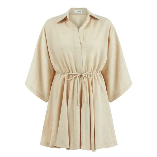 LILAMIE Valencia Oversized Open Neck Resort Jumpsuit - Beige