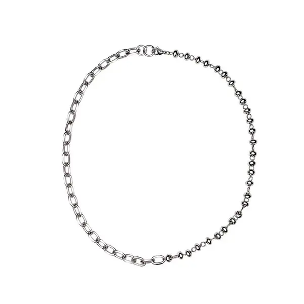 MHART Oval Chain Bead Necklace - Silver