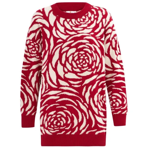 PERALUNA Rose Patterned Knitwear Crew Neck Sweater