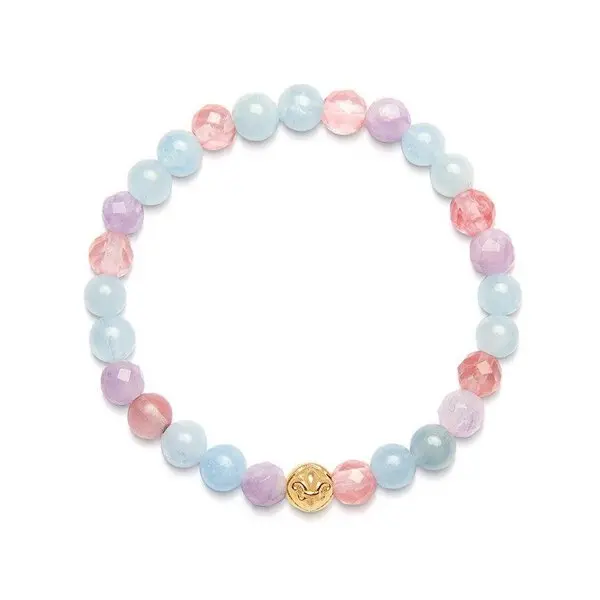 NIALAYA JEWELRY Beaded Bracelet With Amethyst, Aquamarine, And Cherry Quartz - Blue/gold/purple