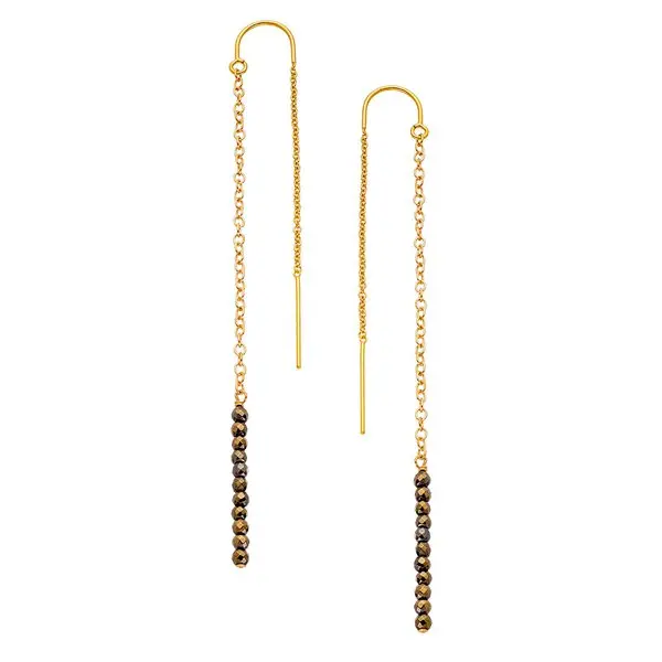HEATHER HAWKINS Extra Tiny Gemstone Threader Earrings - Gold