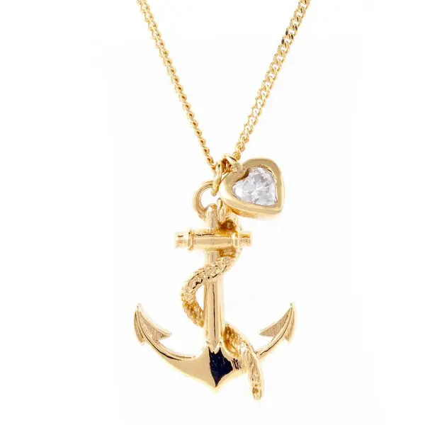 LEE RENEE Anchor & Heart Diamond Pendant Necklace - Gold