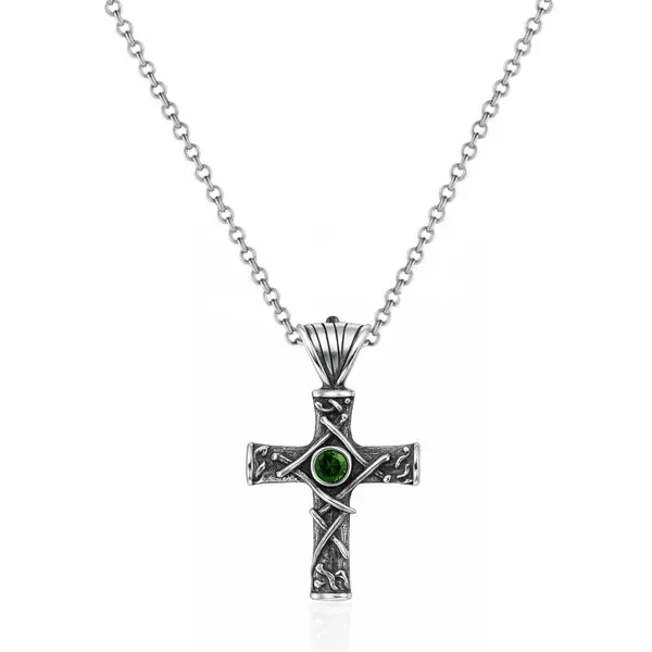 UNALOE Harmony Cross Necklace With Emerald - Green/silver