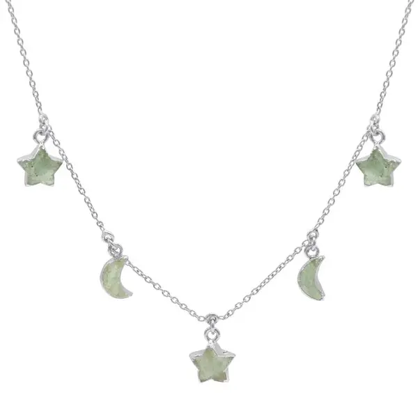 LUNA CHARLES Adela Aventurine Star & Moon Charm Necklace - Silver