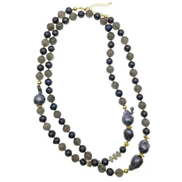 FARRA Smoky Quartz With Baroque Multi-way Necklace Cn043 - Black