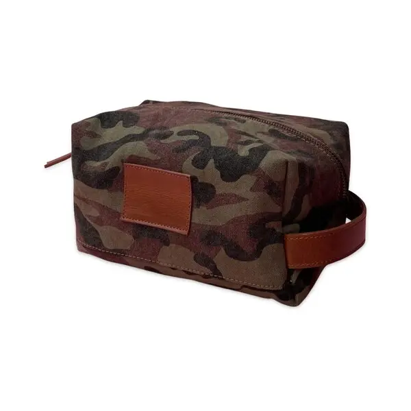 VIDA VIDA Canvas & Leather Camo Wash Bag - Green
