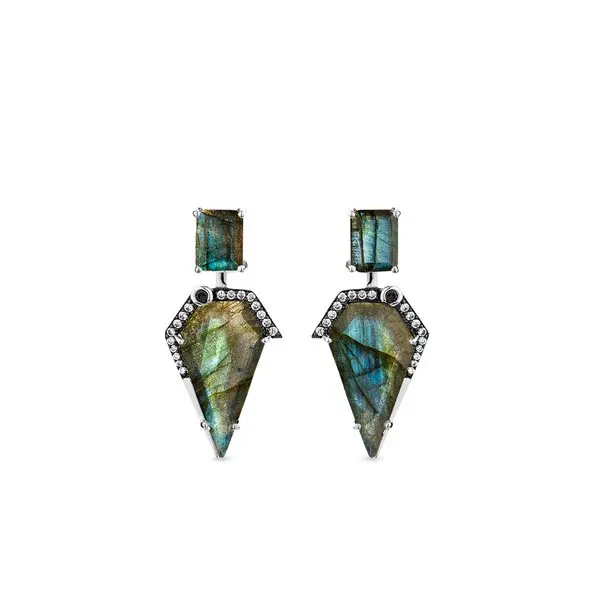 SALLY SKOUFIS Blade Earrings With Black Diamond And Labradorite - Black/green/blue