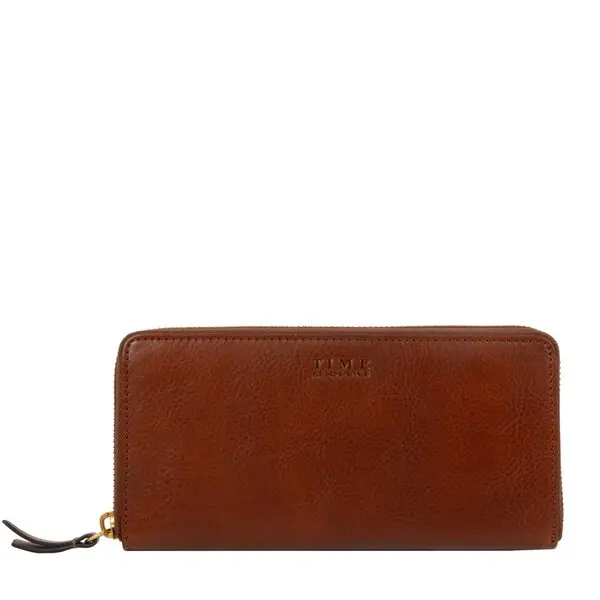 TIME RESISTANCE Women’s Leather Continental Wallet Excellent Cognac - Brown