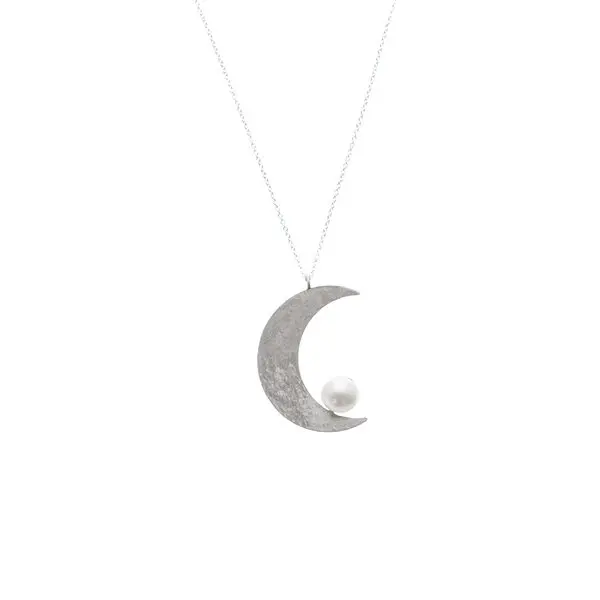 SILVER MOON Sterling Necklace With Pearl Pendant - Silver