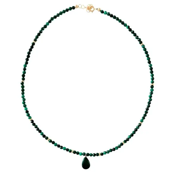 HERSELF COLLECTIONS 14k Gold Malachite Beaded Necklace With Pendant - Green