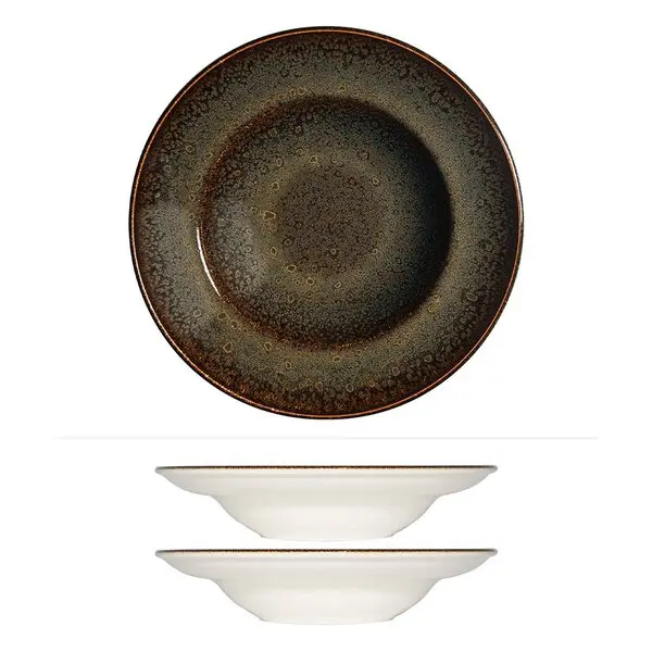 TURGLA HOME Tierra Round Porcelain Pasta Bowl, Set Of Two - Brown