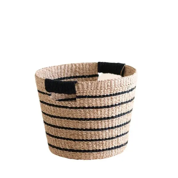 Likhâ Neutrals + Natural Striped Tapered Basket Modern Baskets - Black