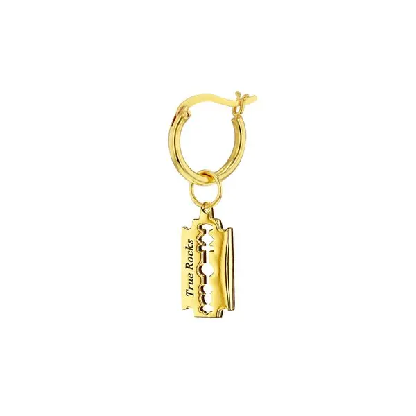 TRUE ROCKS 18kt Plated Mini Razorblade Charm Hoop Earring - Gold