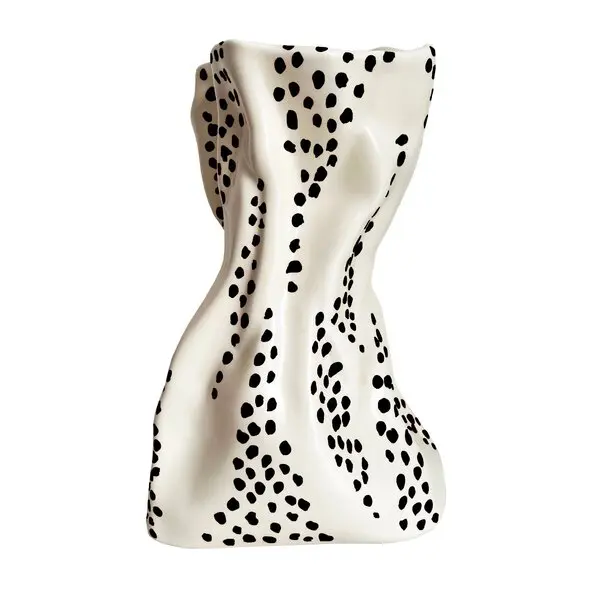 QUILLATTIRE Neutrals / Cream Crinkle Bag Vase With Dots - Black