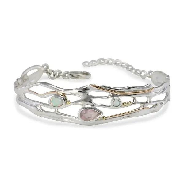 ISLA SILVER Faceted Rose Quartz And White Opal Sterling Silver Bracelet - Pink/silver
