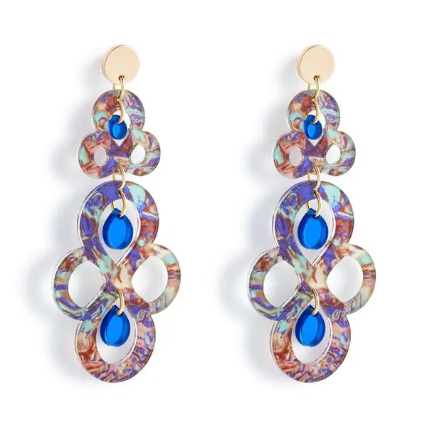 TOOLALLY Batik Drop Earrings - Blue/green/gold