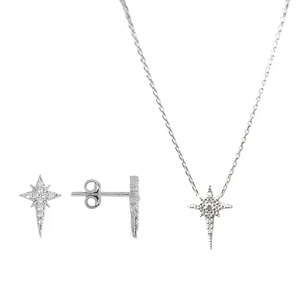 SPERO LONDON Northern Star Sterling Necklace And Earring Set - Silver