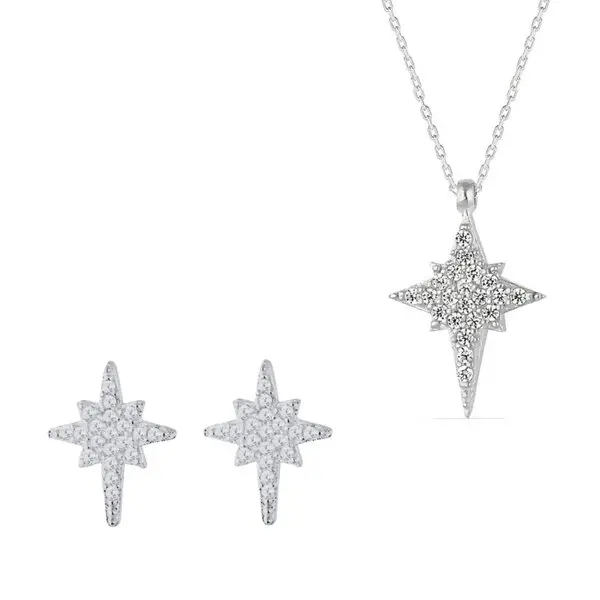 SPERO LONDON Northern Star Sterling Necklace And Earring Set - Silver