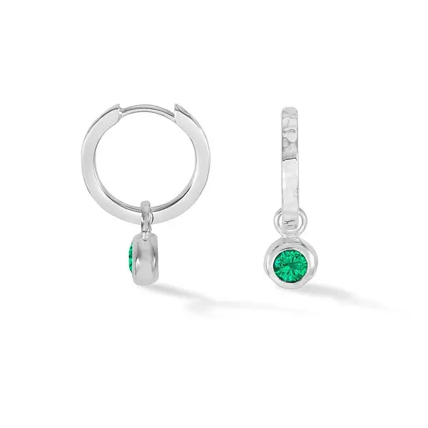 DOWER & HALL Sterling Silver Hammered Huggie Earrings - Silver/green