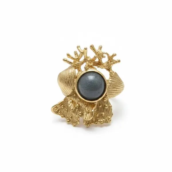 SILVER & ELEGANT Statement Coral Bronze Ring - Grey/gold