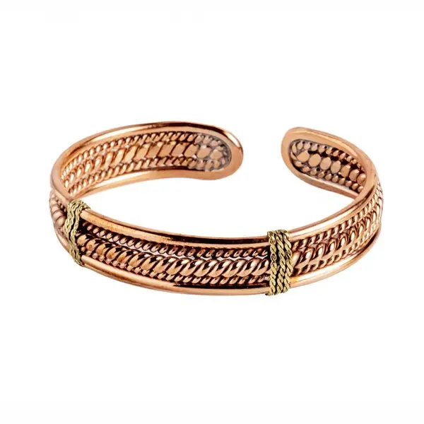 ANATOLIACRAFT Woven Copper Cuff Bracelet With Brass Detailing - Rose Gold