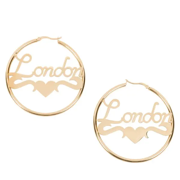 BLACK CAKE Royal Posh Punk London Nameplate Hoop Earrings - Gold