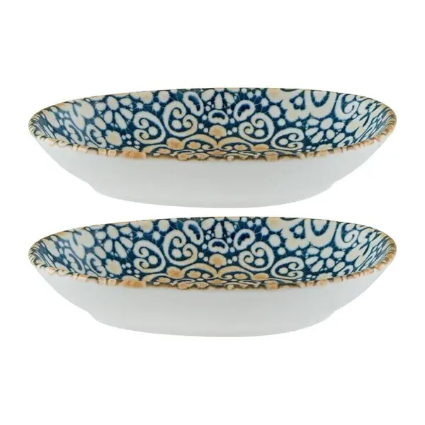 Turgla Home Blue / Brown Alhambra Organic Decorated Porcelain Platter Set Of Two - Blue/brown