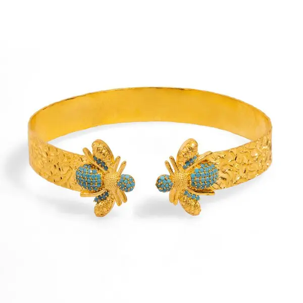EBRU JEWELRY Gold-plated Cuff Bracelet With Turquoise Stones - Gold/blue