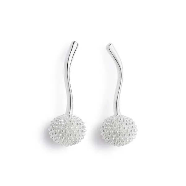 TOOLALLY Pom Pom Drop Earrings - Silver