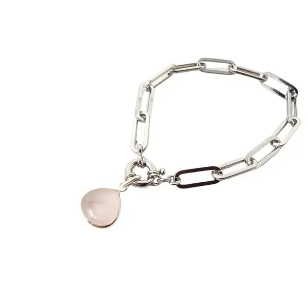HARFI Sterling Silver Rose Quartz Bracelet - Silver/orange