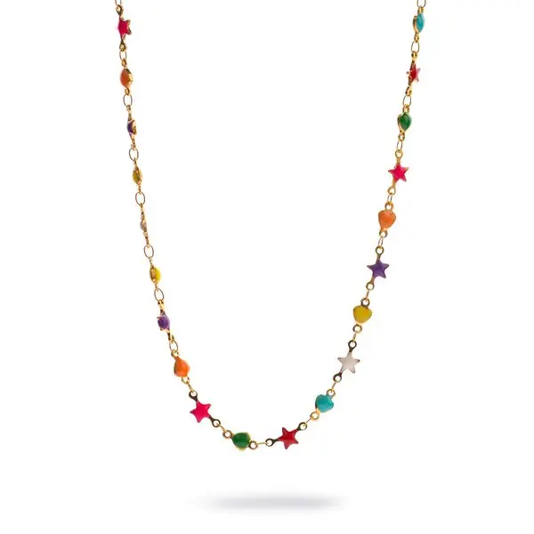 EBRU JEWELRY Stars & Hearts Choker Necklace - Gold/red
