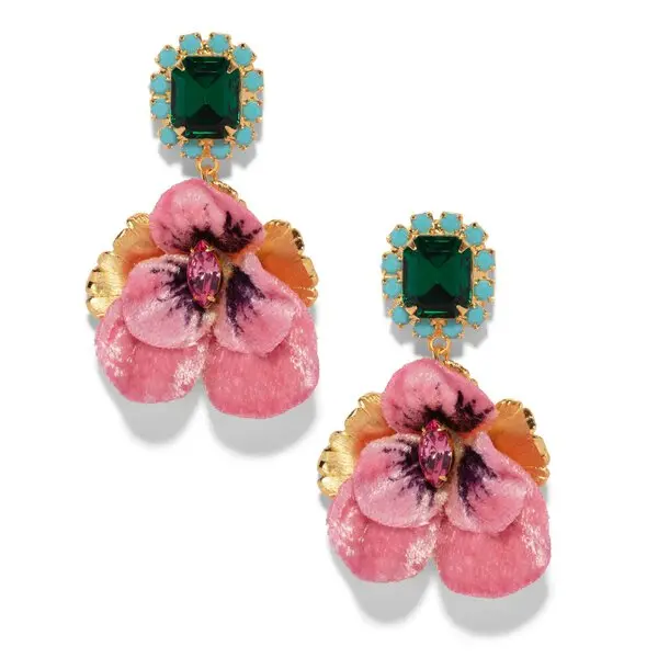 THE PINK REEF Emerald Pansy Dangle Earrings - Pink