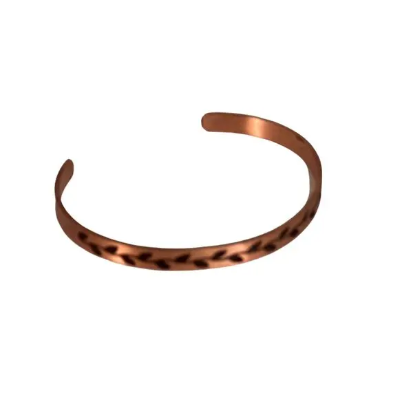 ANATOLIACRAFT Engraved Leaf Pattern Copper Cuff Bracelet - Brown