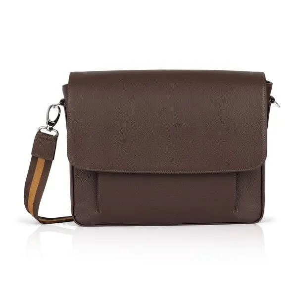 LUIS STEVEN Slim Messenger Bag In Italian Pebble Leather