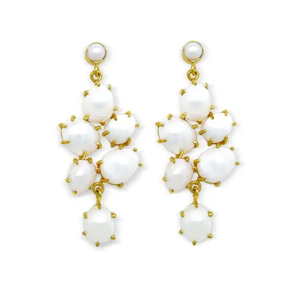 GEM BAZAAR JEWELLERY Gold Vermeil Pearl Dangle Earrings - Gold/white