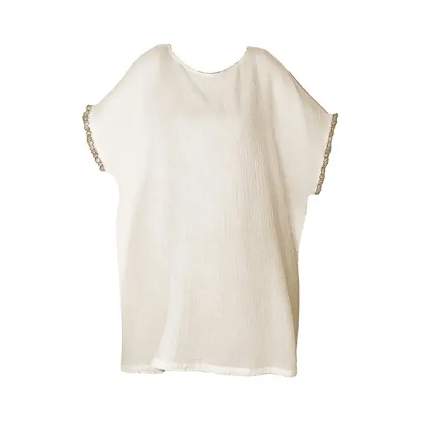 Haris Cotton Loose Fit Textured Cotton Blouse With Lace Trim - White