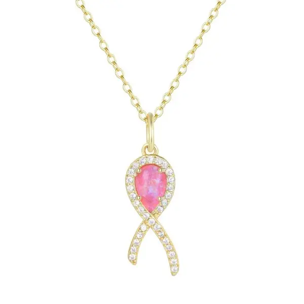 KAMARIA Cancer Ribbon Opal Pendant Necklace - Pink