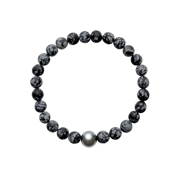 ORA PEARLS Tahitian Pearl And Snowflake Obsidian Bracelet - Black/white/grey
