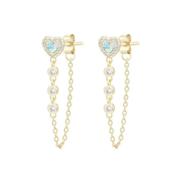 KAMARIA Heart Chain Stud Earrings - Green
