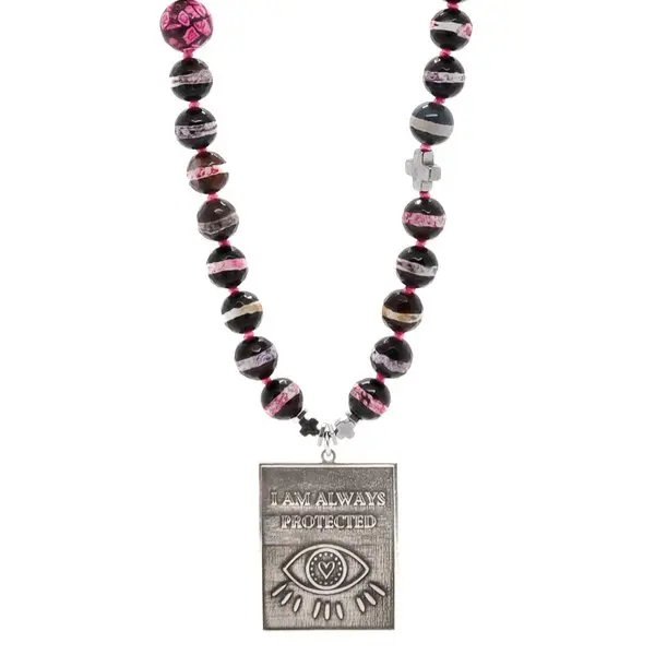 EBRU JEWELRY Sterling Beaded Necklace With Evil Eye Pendant - Silver