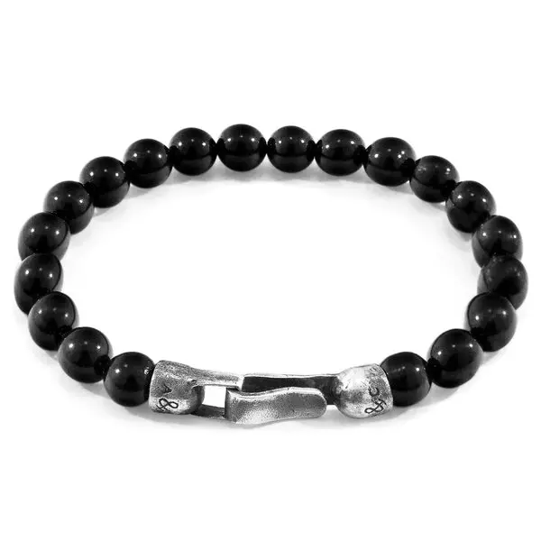 ANCHOR & CREW Onyx Nachi Silver & Stone Beaded Bracelet - Black