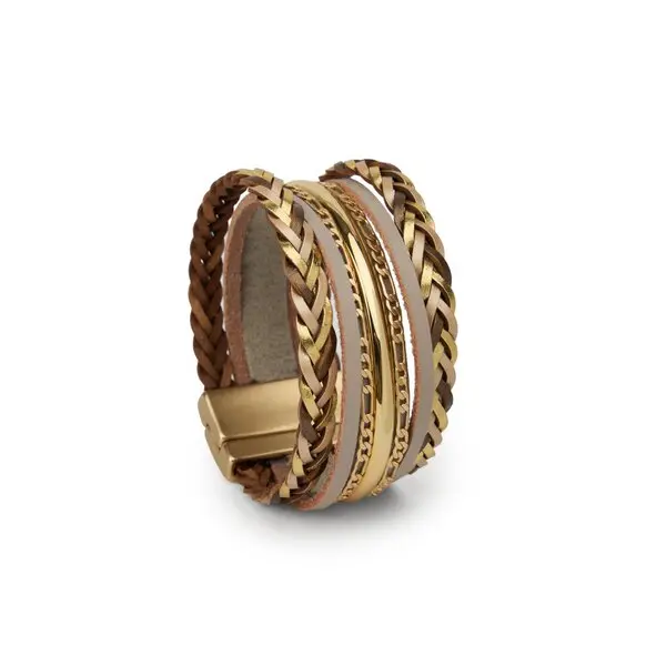 Saachi Rustic Chain Leather Bracelet - Brown