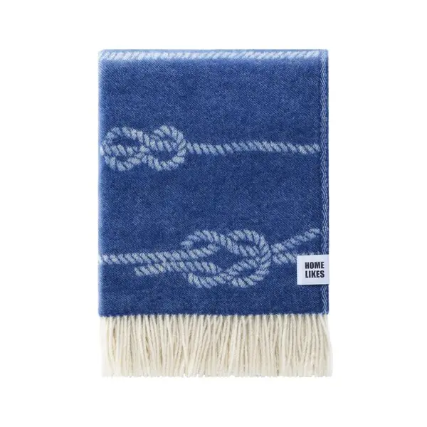 J.J.Textile Blue / White Sailing Knots Wool Throw