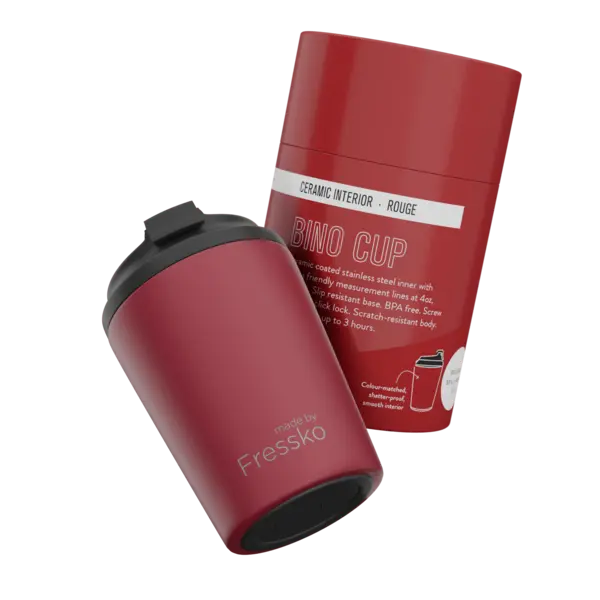 FRESSKO Bino 8oz / 227ml Reusable Coffee Cup, Ceramic Rouge - Red