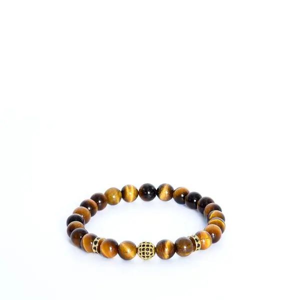 ADDICTED2 Courage Sterling Silver Tiger’s Eye And Zircons Bracelet - Brown/gold/yellow