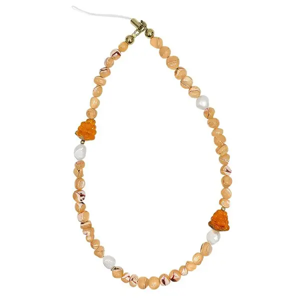 FARRA Shell With Raspberry And Pearls Phone Strap - Orange