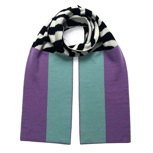 INGMARSON Shapes & Stripes Wool & Cashmere Scarf Lilac & Turquoise - Pink