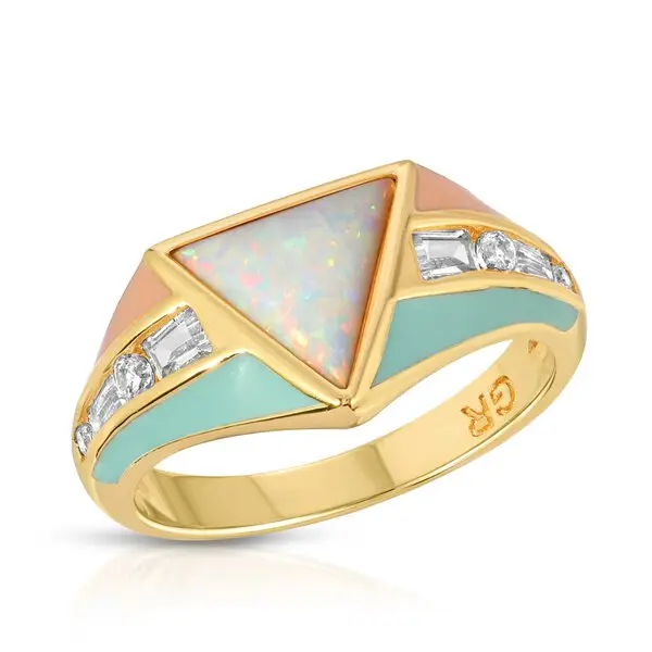 GLAMROCKS JEWELRY Bright Side Enamel And Cz Ring - Gold