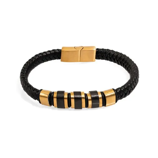 EBRU JEWELRY Leather & Stainless Steel Bracelet - Gold/black